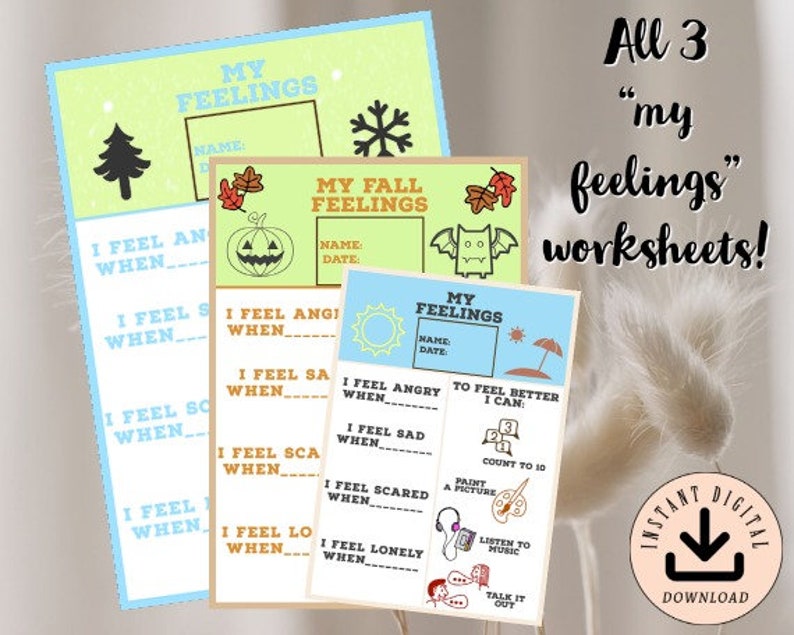 Seasonal Theme Feelings Worksheets, Coping Skills, Therapy Worksheet ...