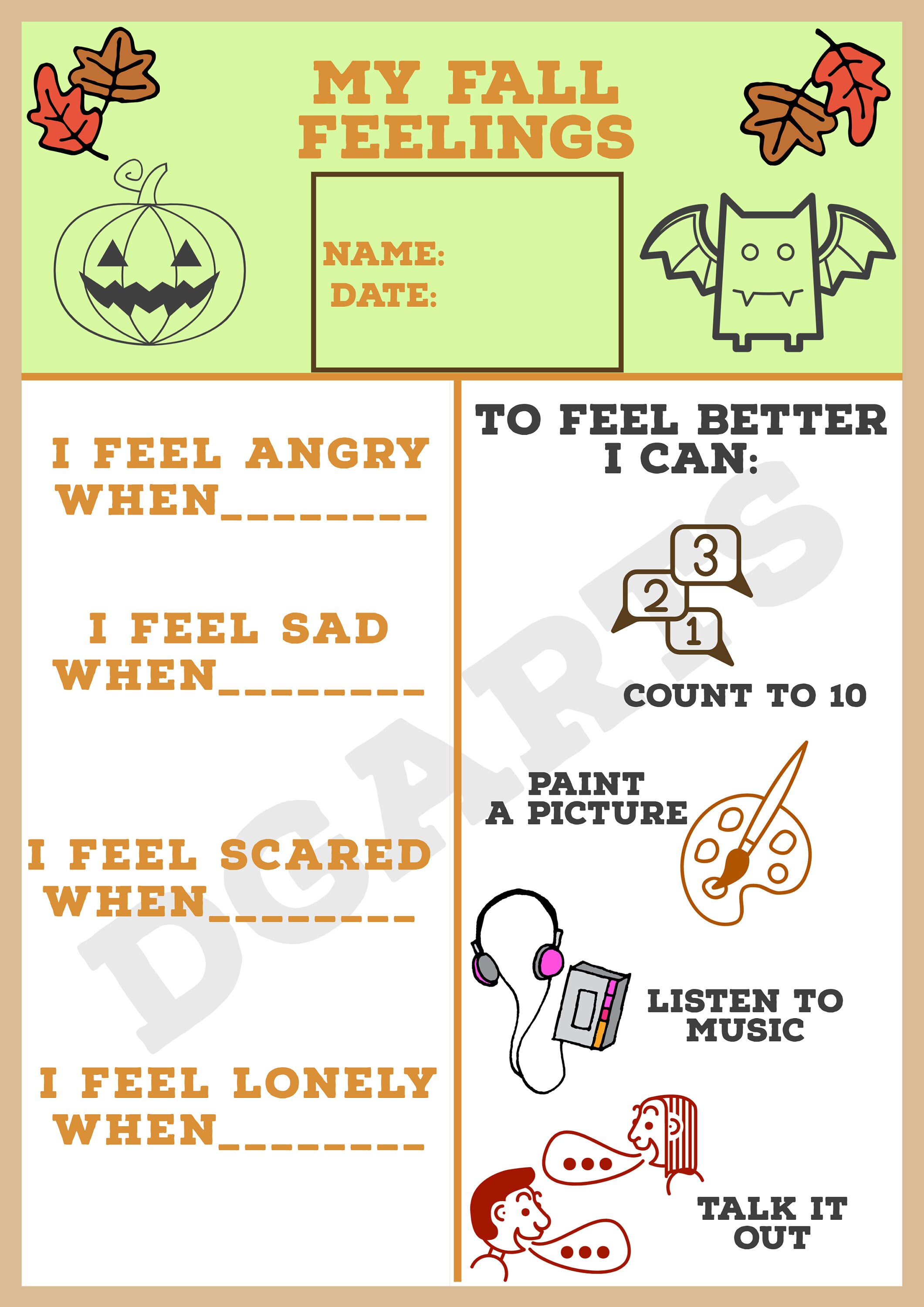 Seasonal Theme Feelings Worksheets, Coping Skills, Therapy Worksheet ...