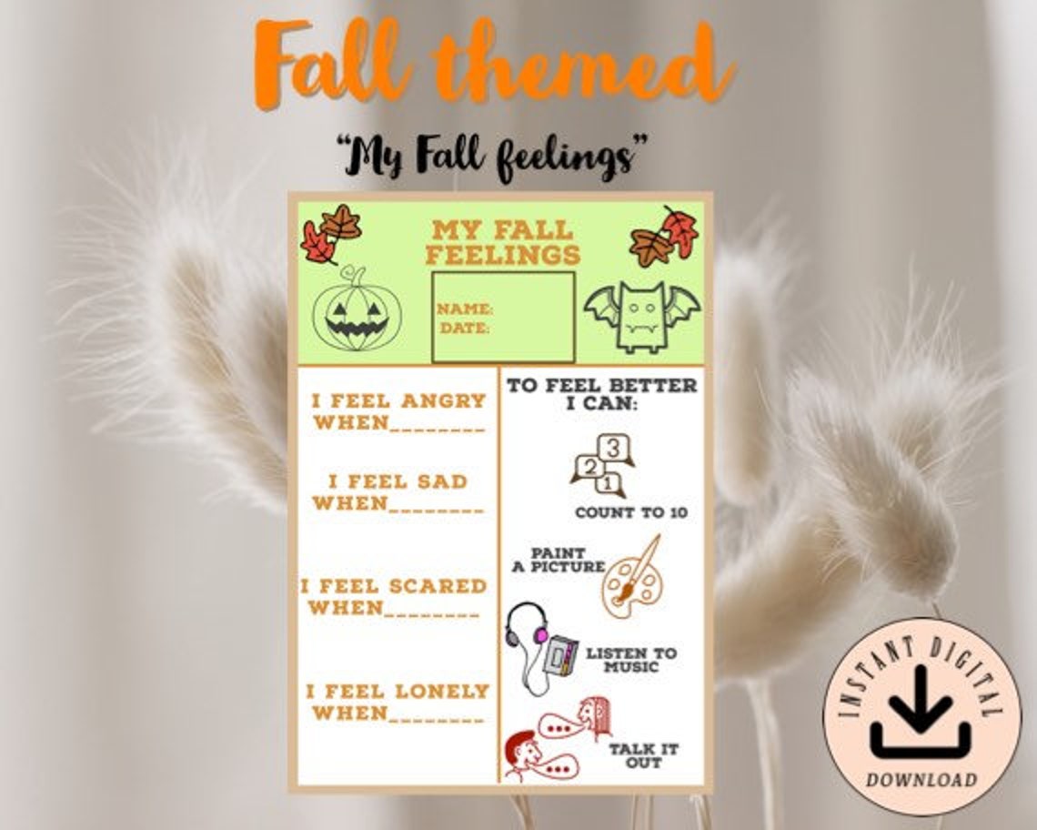 Fall Feelings Worksheets, Coping Skills, Therapy Worksheet for Kids ... Fall Feelings Worksheets, Coping Skills, Therapy Worksheet for Kids ...