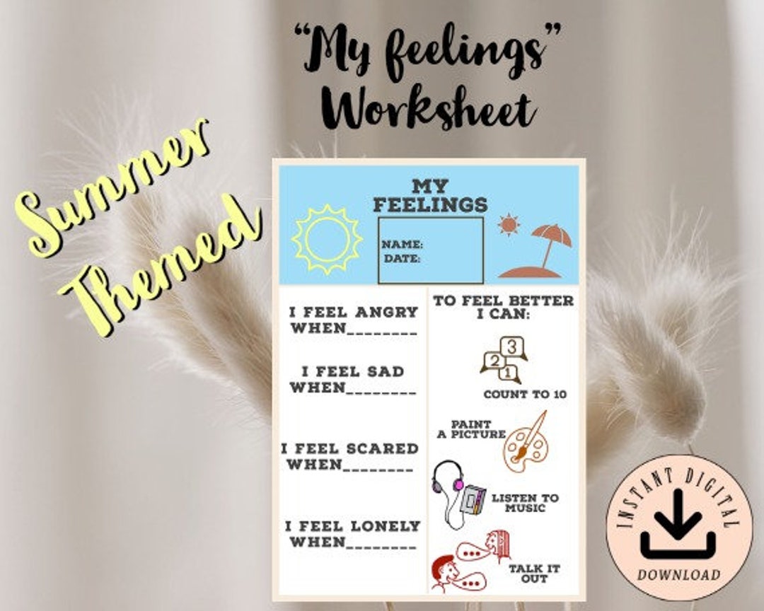 Summer Feelings Worksheets, Coping Skills, Therapy Worksheet for Kids ...