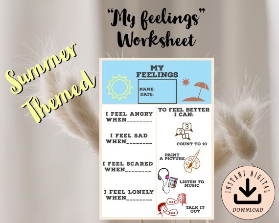 Summer Feelings Worksheets, Coping Skills, Therapy Worksheet for Kids ...