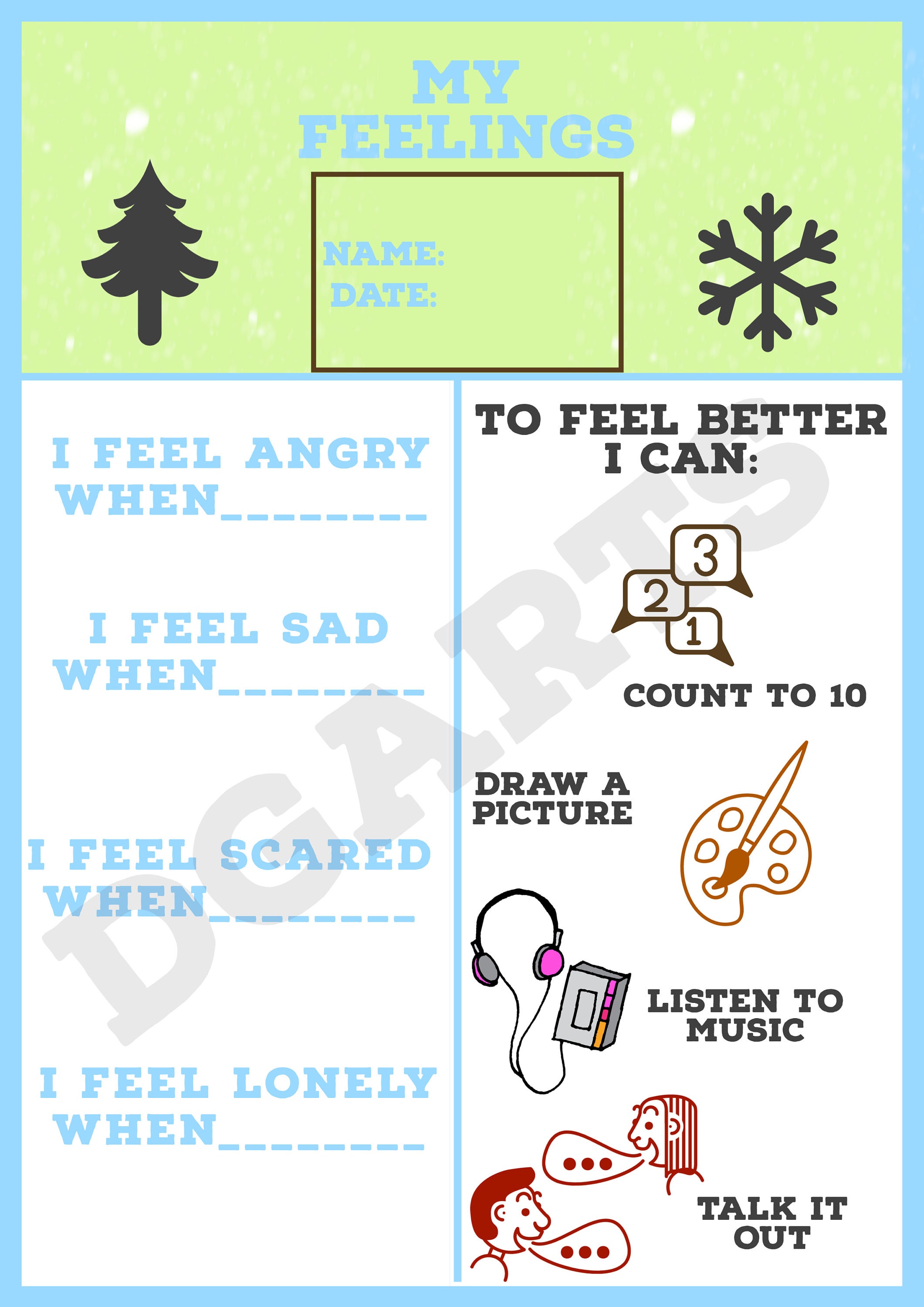 Winter Feelings Worksheets, Coping Skills, Therapy Worksheet for Kids ...