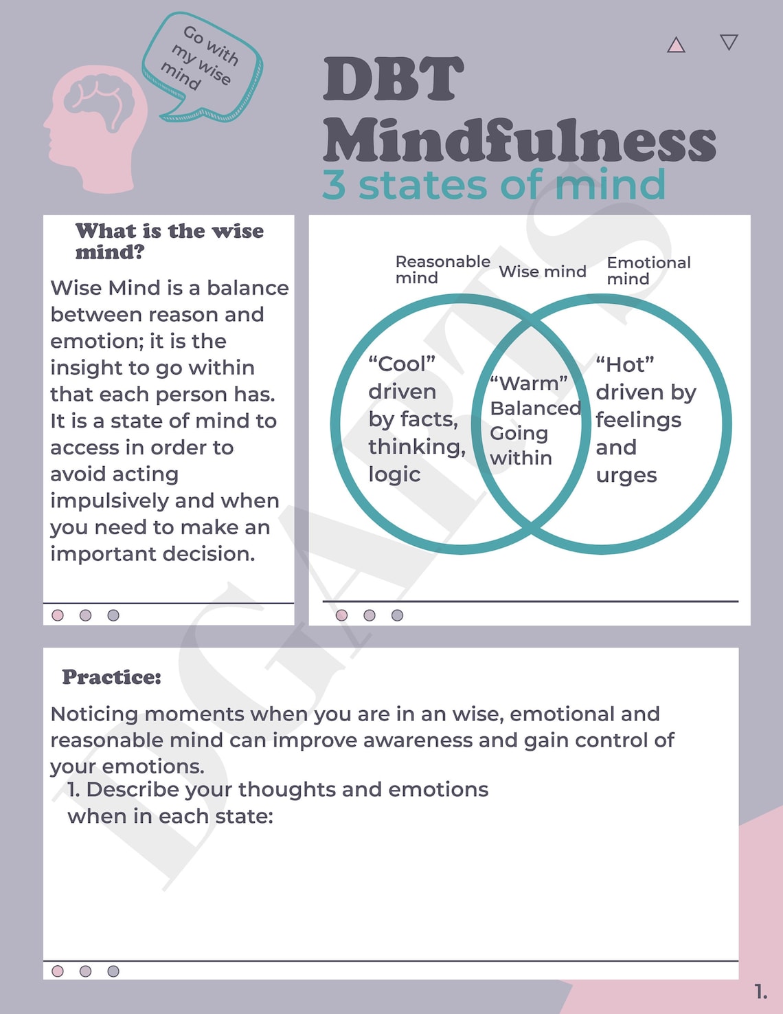 DBT 3 States of Mind Worksheet Dialectical Behavior Therapy - Etsy