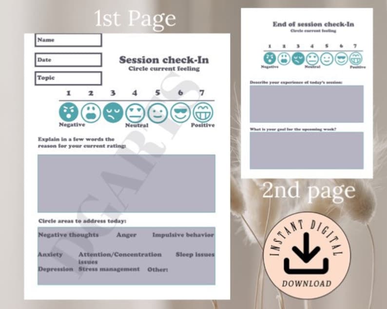 Therapy Session Check-in Sheet, Mental Health Worksheet, Counseling ...
