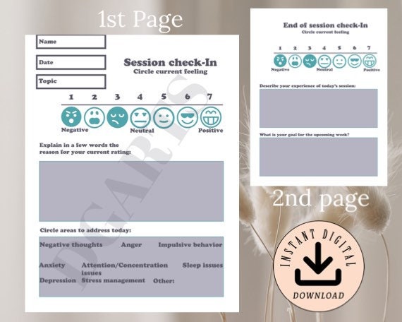 Therapy Session Check-in Sheet, Mental Health Worksheet, Counseling ...