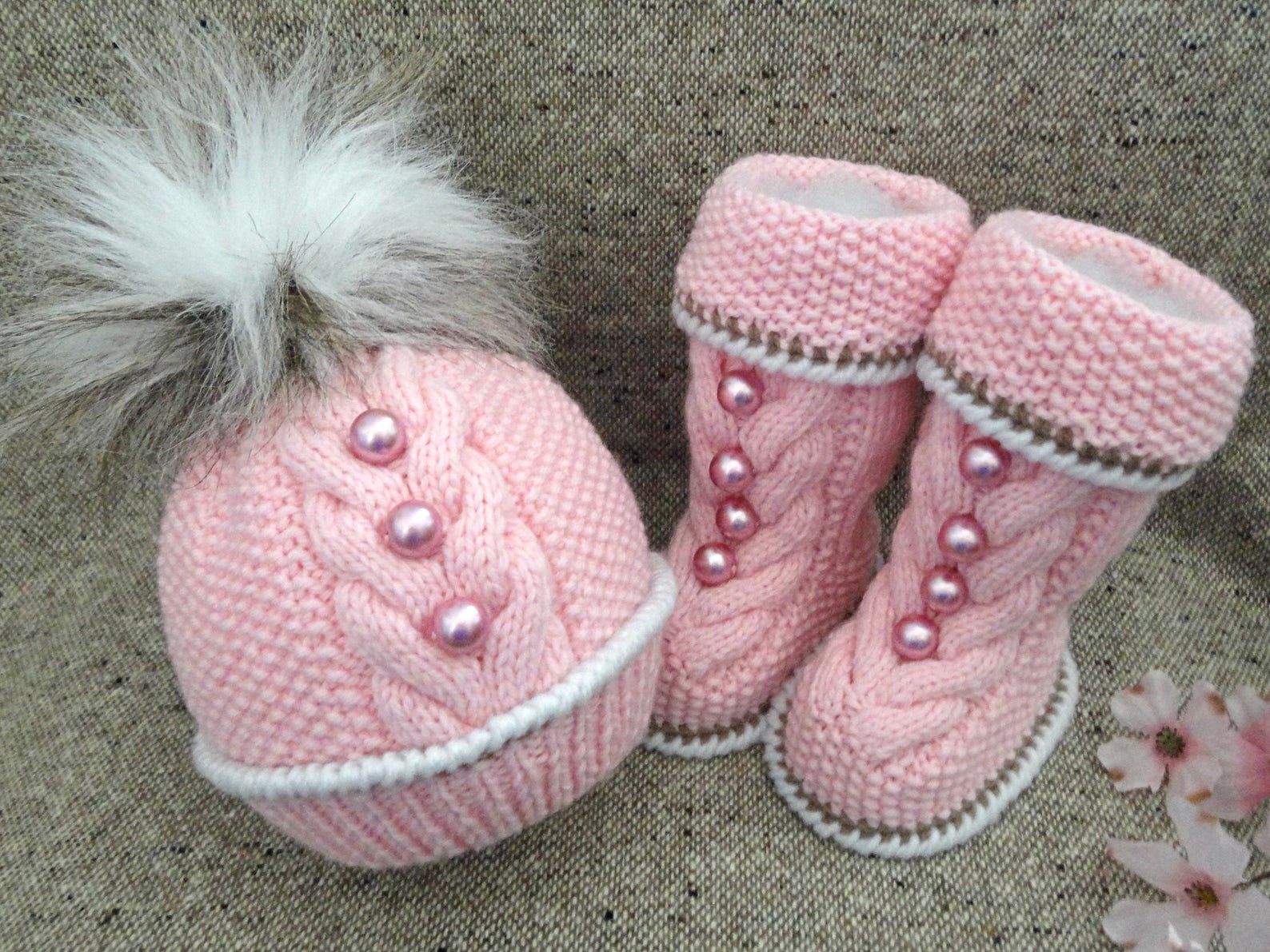 Knitting PATTERN Knitted Baby Set Baby Shoes Baby Beanie Knitted Baby ...