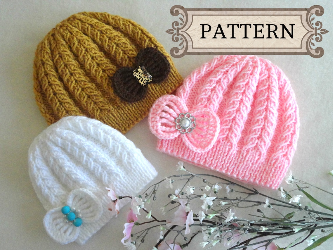 Knitting PATTERN Baby Hat Baby Beanie Knitted Baby Girl Hat Baby Girl ...