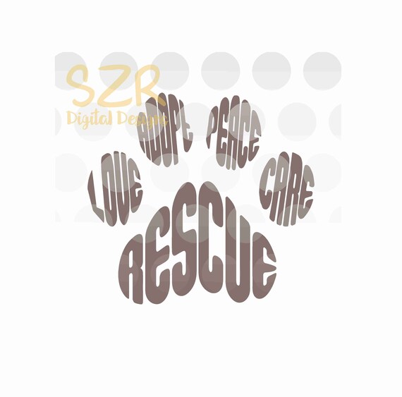 Rescue Paw Print Word Art SVG DXF and EPS digital | Etsy