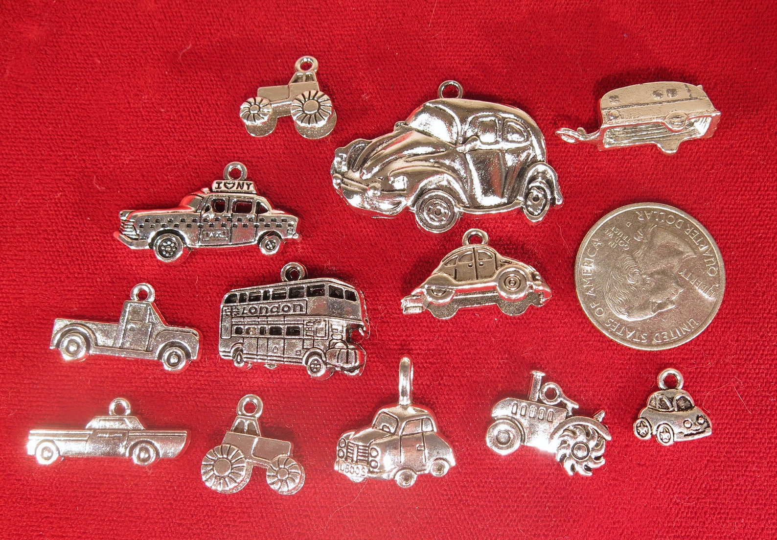 12pc Set automobile Charm Set in Antique Silver - Etsy