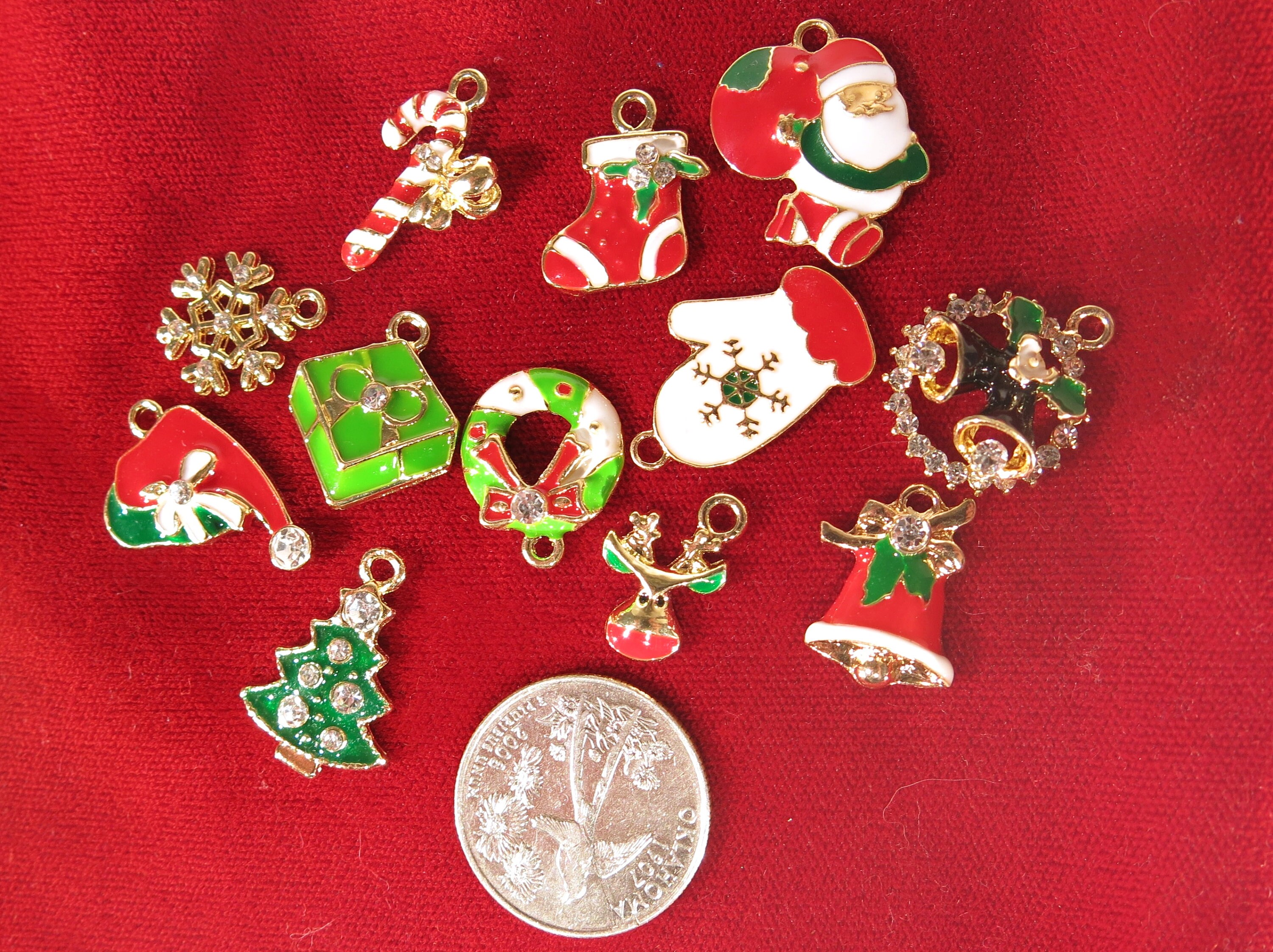 12pc Christmas gold color charms in antique silver | Etsy