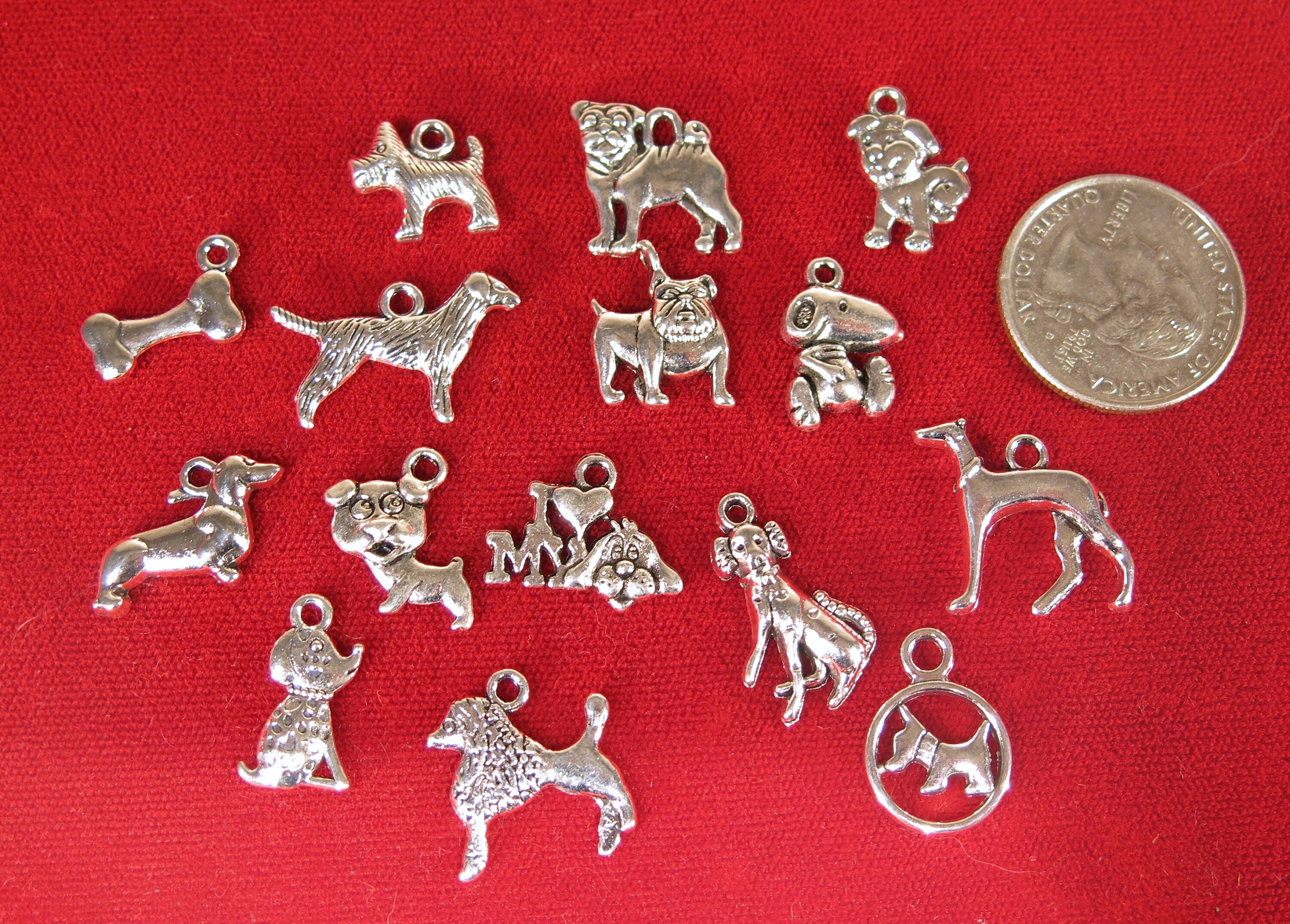 15pc Set dogs Charms in Antique Silver Style - Etsy