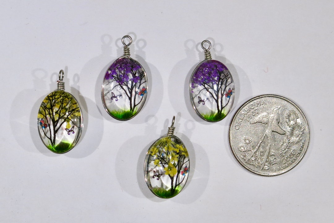 12pc glass Tree Pendant Charms in Silver Style BC1645 - Etsy