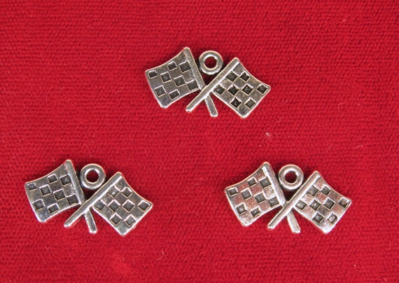 BULK 15pc checkered Flag Charms in Antique Silver | Etsy