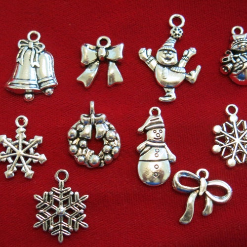 10pc Set christmas Charms in Antique Silver Style | Etsy