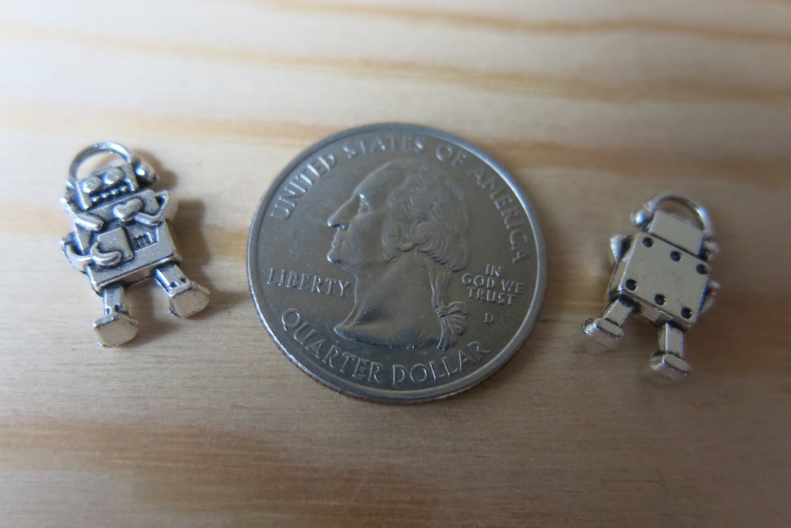 BULK 25pc robot Charms in Antique Silver Style | Etsy