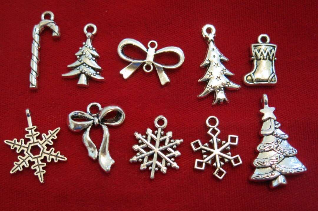 10pc Set christmas Charms in Antique Silver Style - Etsy