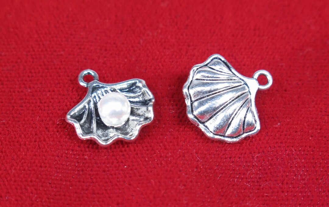 10pc pearl in Shell Charms in Antique Silver Style - Etsy