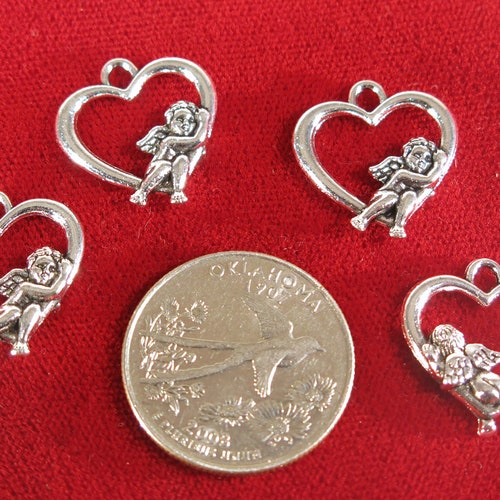 10pc angel Heart Charms in Antique Silver Style - Etsy