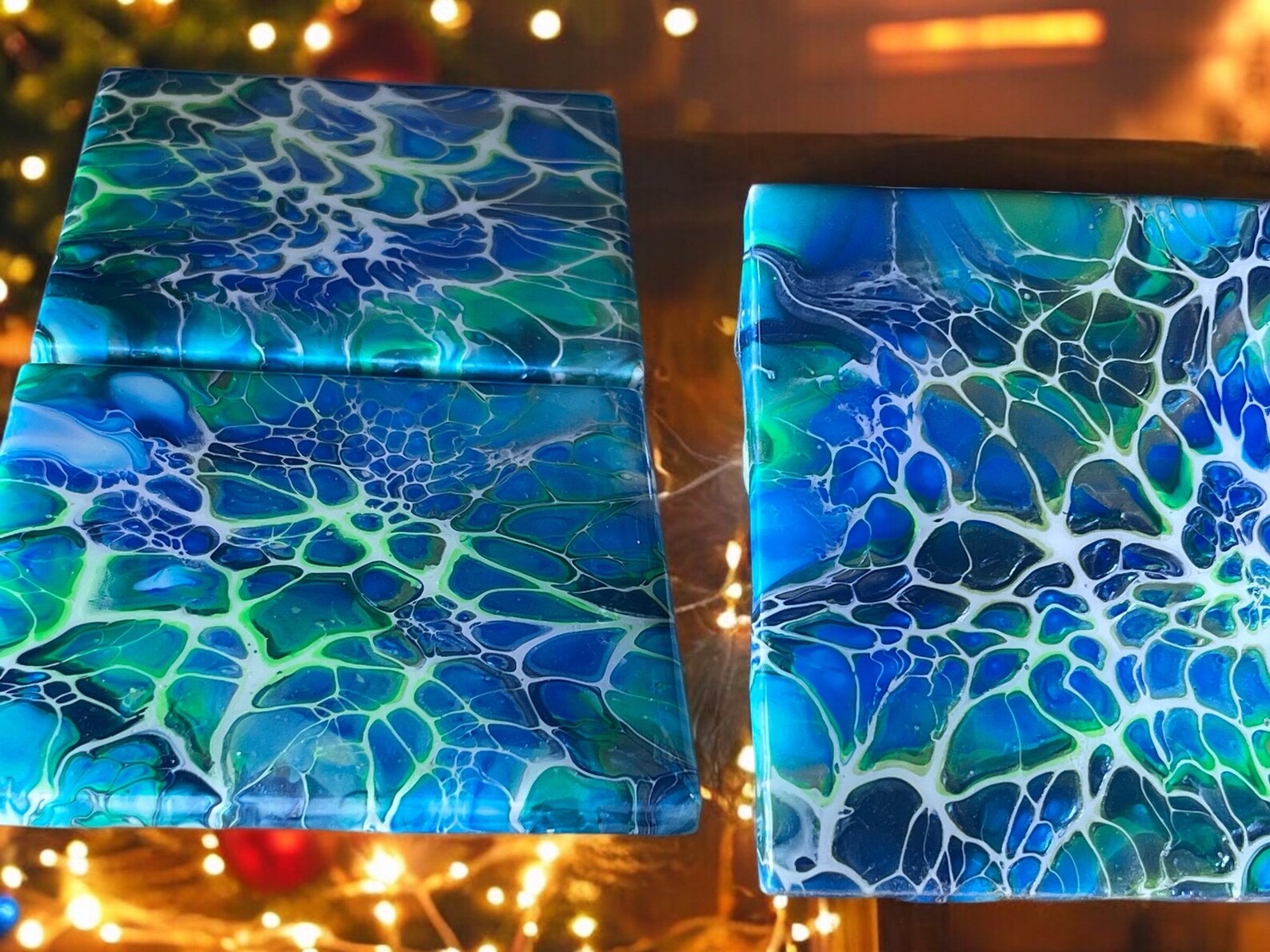 Ocean Waters; Set of 4, Hand Poured Acrylic Coasters Coated in a Heat ...