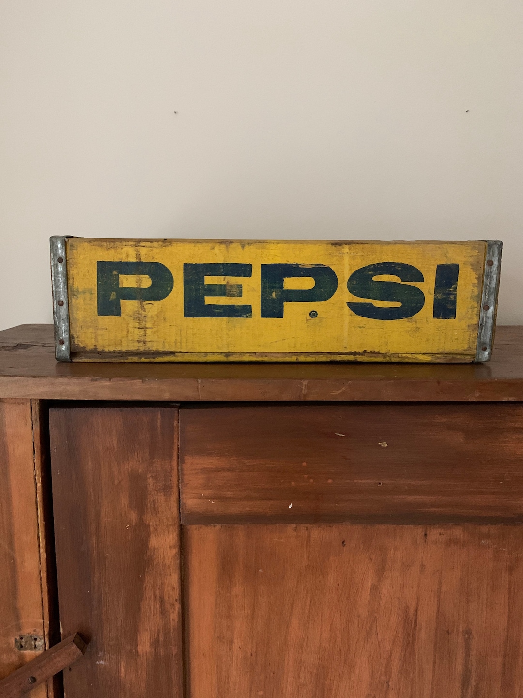 Antique Pepsi Crate, Wood Pepsi Crate, Vintage Pepsi Crate, Yellow ...