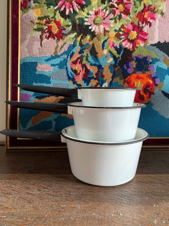 Enamelware Pots Set of Three Enamelware Pots White and Black - Etsy