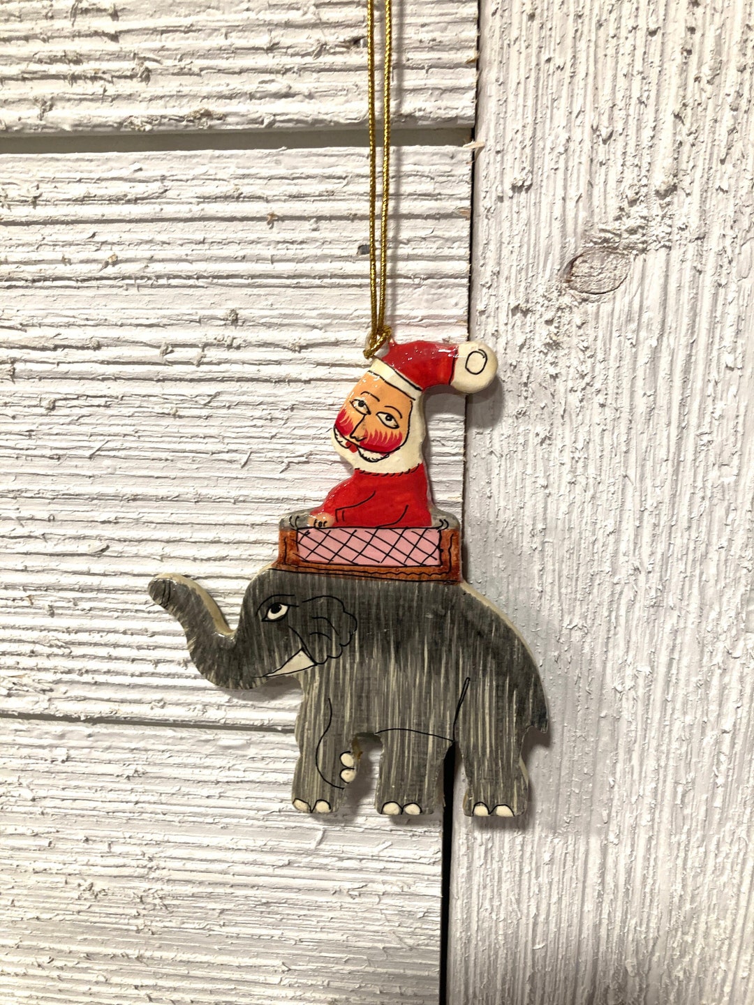 Vintage Handmade Wood Santa Riding an Elephant Christmas Ornament - Etsy