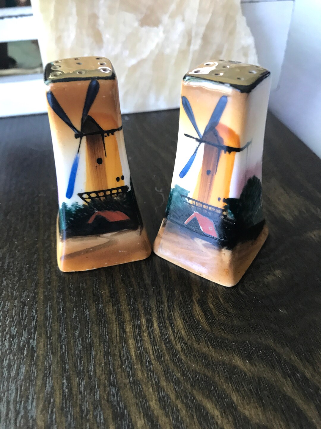 Vintage Hand Painted Windmill Square Made in Japan Salt and Pepper Set ...