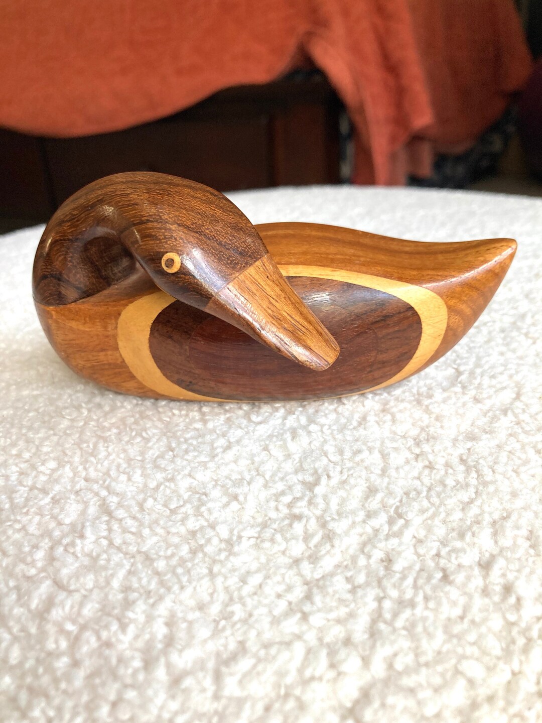 Vintage Small Hand Carved Inlay Wood Duck - Etsy