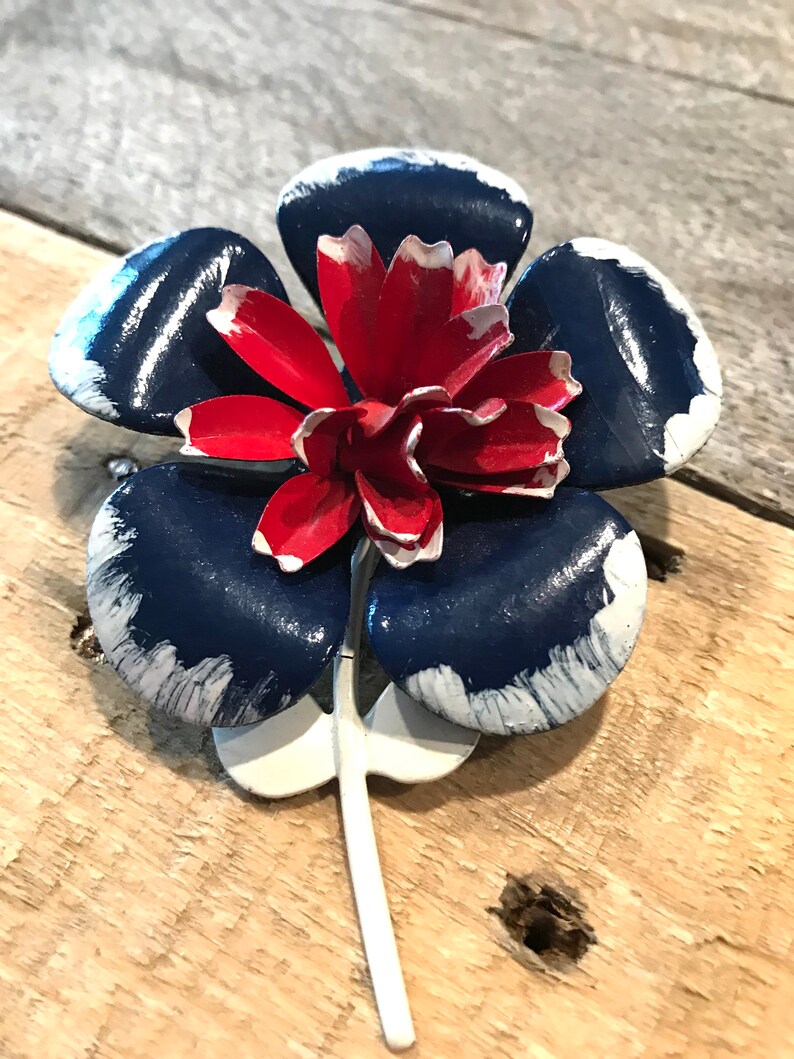 Vintage Large Metal Handpainted Flower Brooch - Etsy