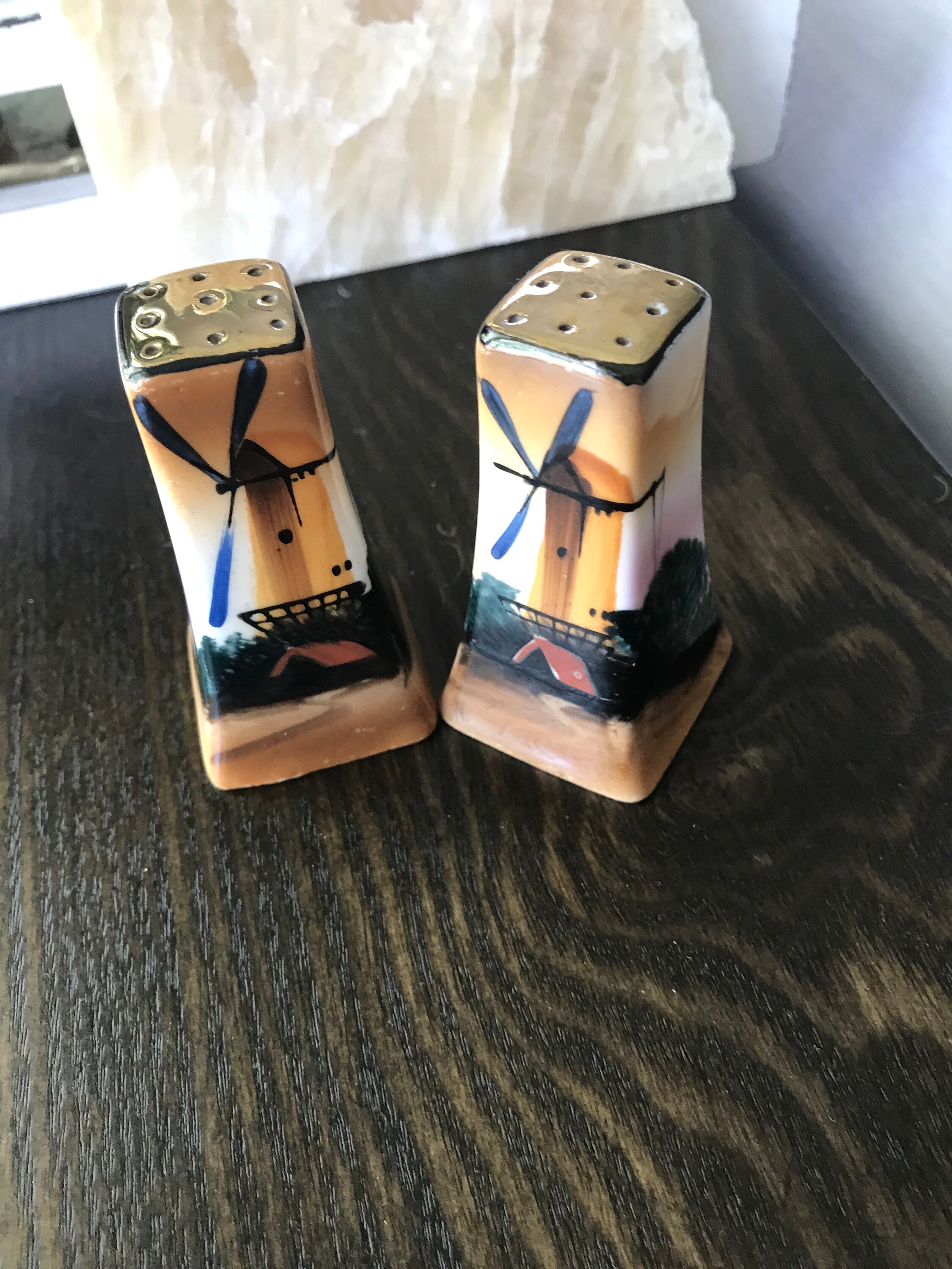 Vintage Hand Painted Windmill Square Made in Japan Salt and - Etsy