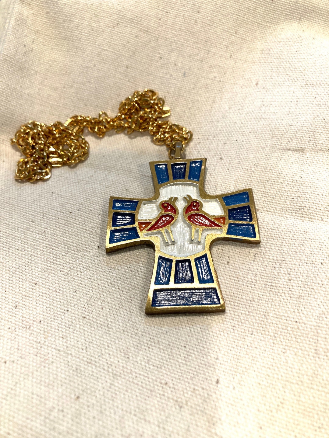 Vintage Large Terra Sancta Guild Brass and Enamel Cross With - Etsy
