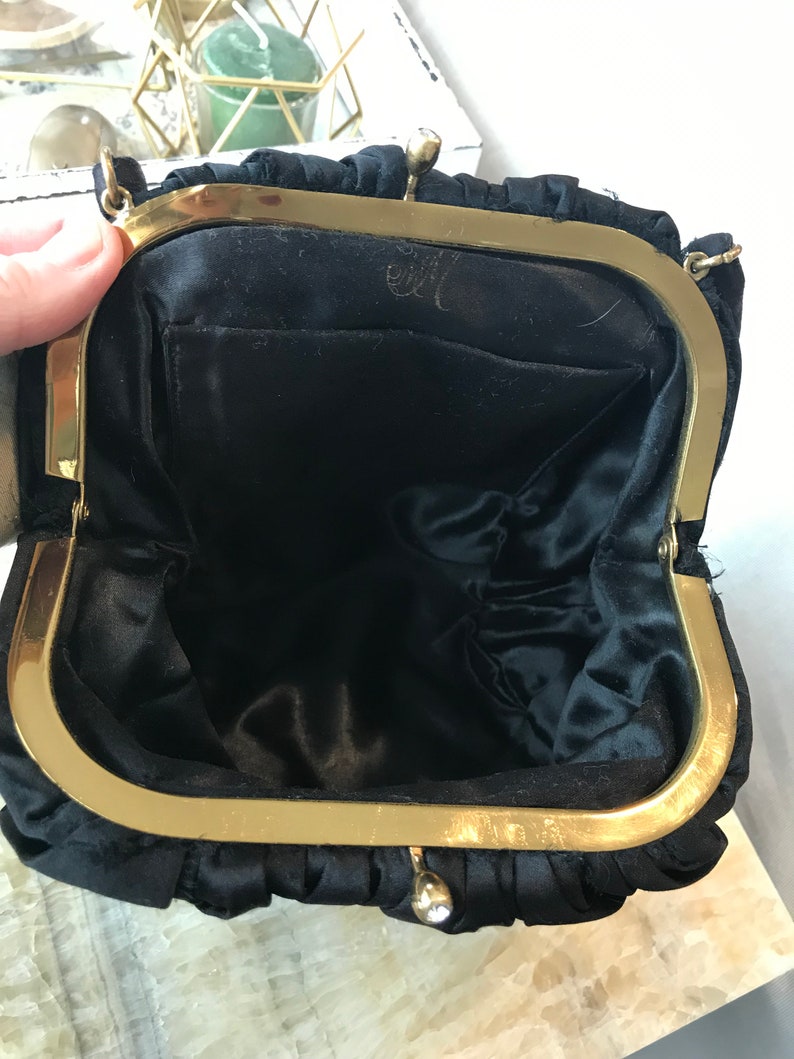 Vintage MM Morris Moskowitz Black Satin Evening Bag - Etsy