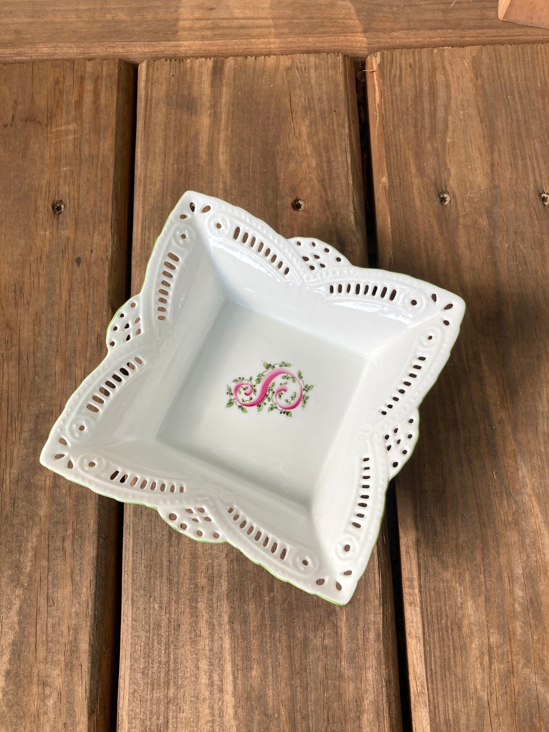 Vintage Anne Marie Murray Hand Painted in USA Large Cut Bonbon Dish - Etsy