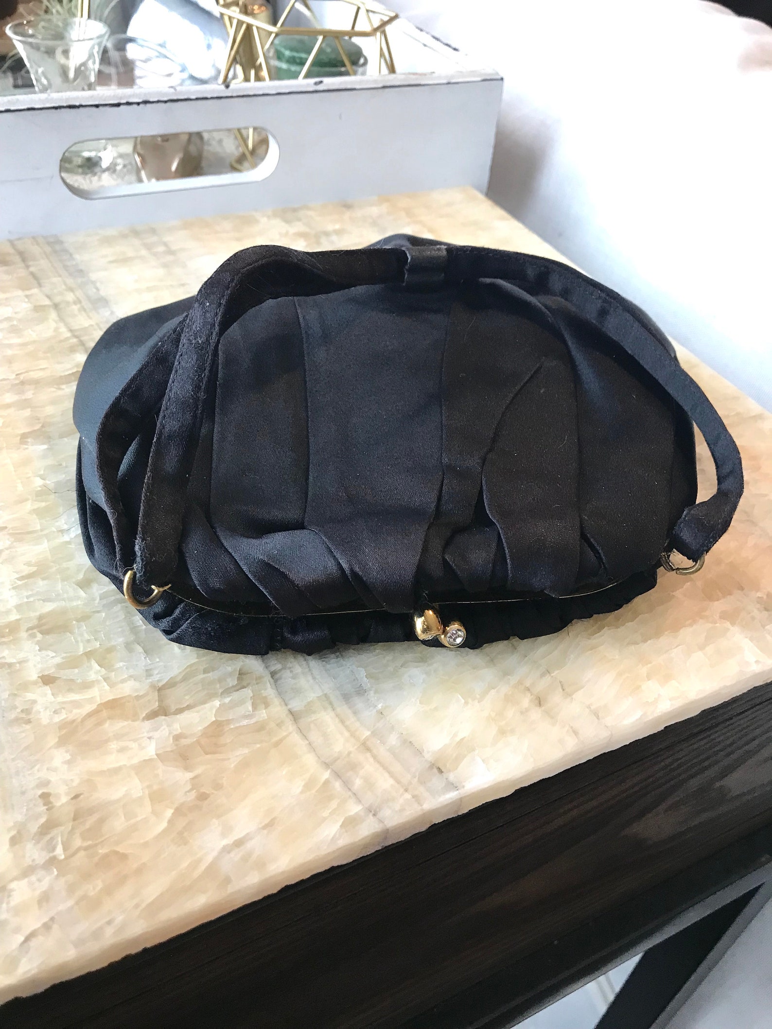 Vintage MM Morris Moskowitz Black Satin Evening Bag - Etsy