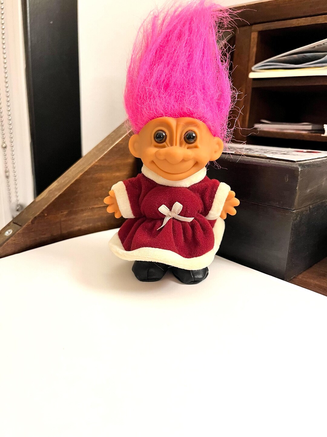 Vintage Russ Troll With Velvet Dress and Black Boots With Hot Pink Hair ...