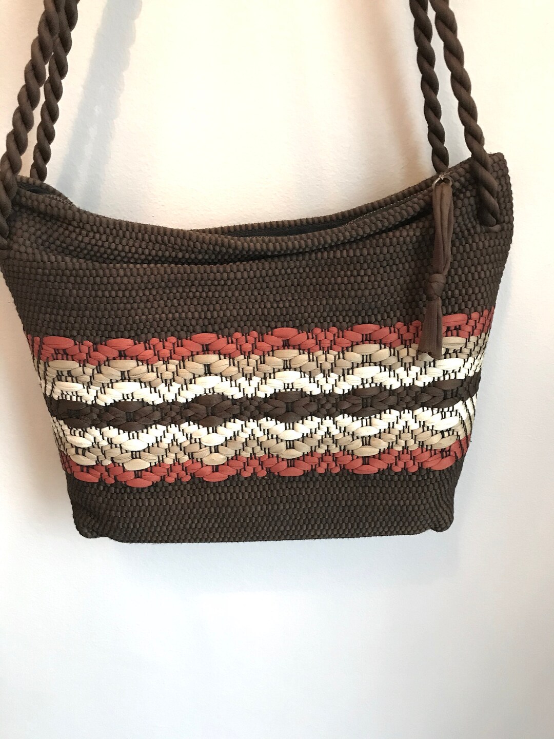 Vintage Woven Rayon Brown, Rust Tan and Ivory Handbag - Etsy