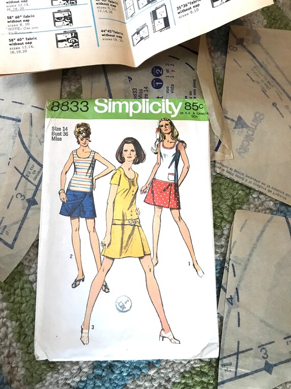 Vintage Simplicity 8833 Minis-Pantdress 1970's Size 14 | Etsy