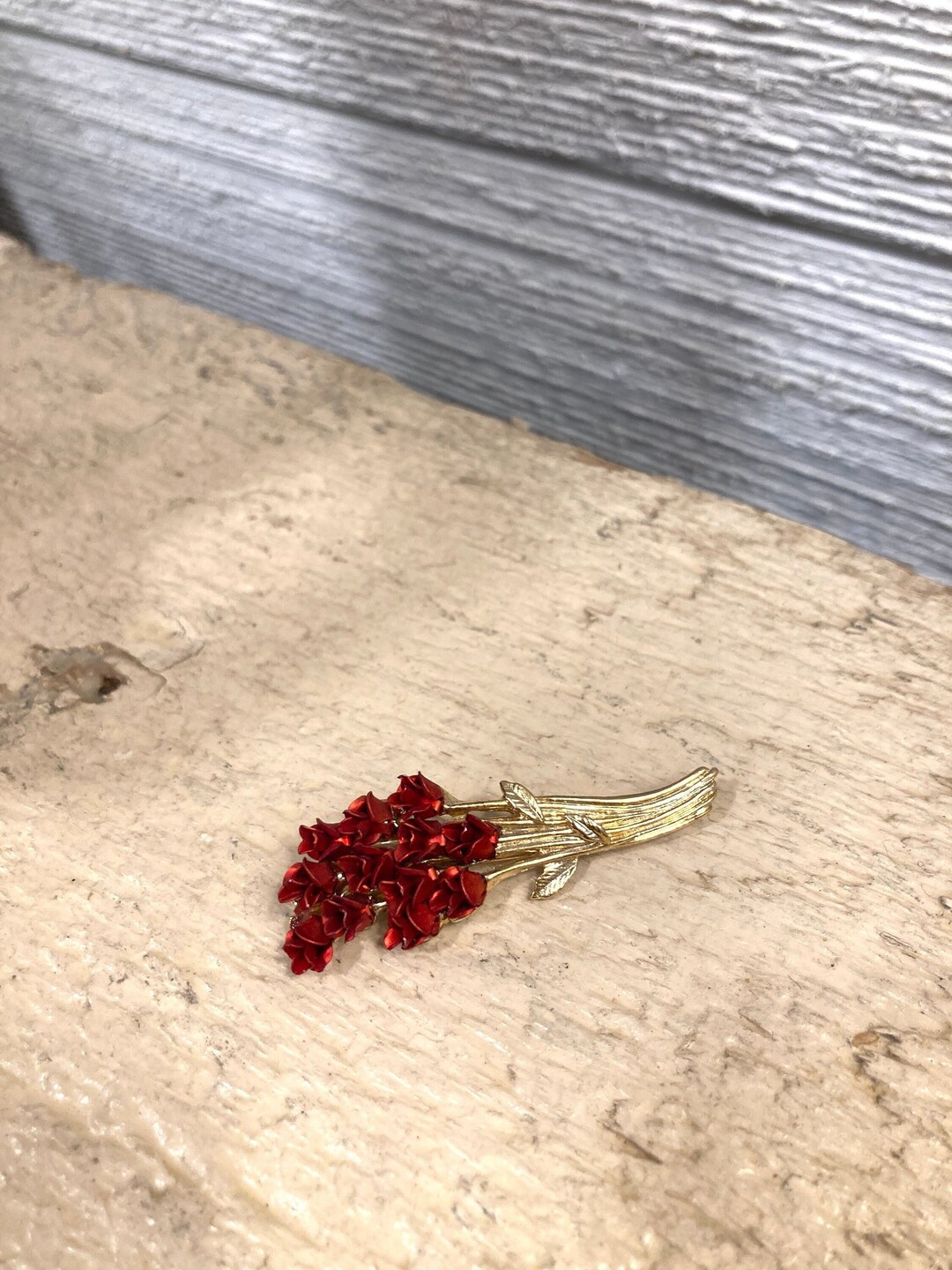 Vintage Gold Tone One Dozen Enameled Red Roses Brooch Pin - Etsy