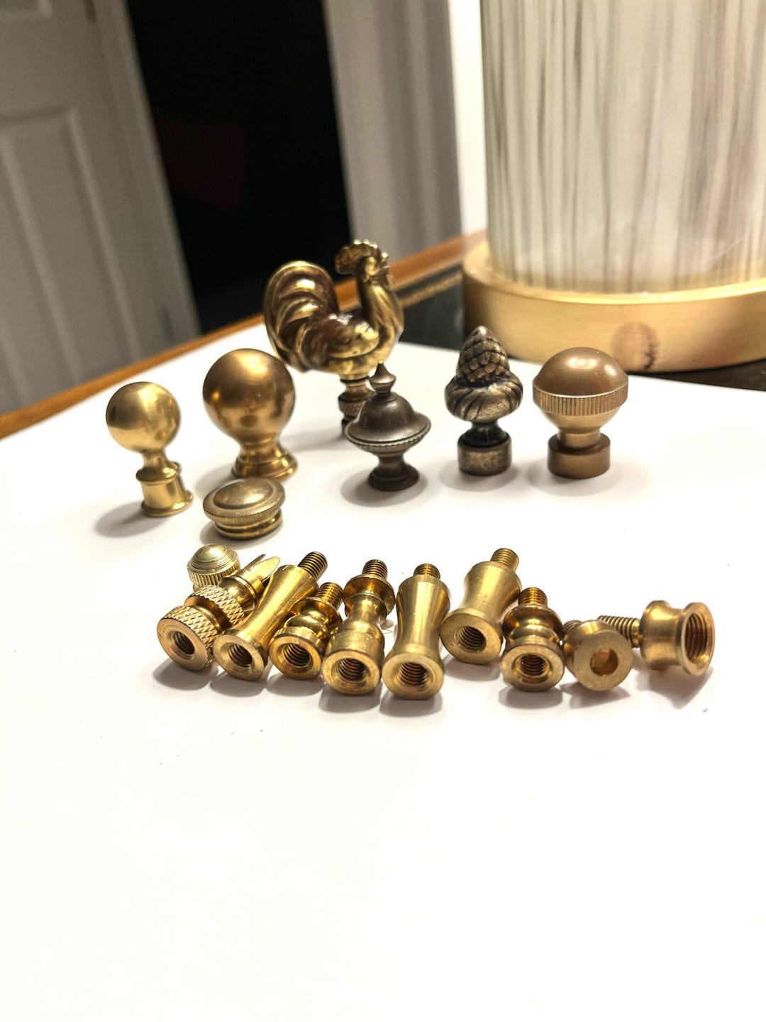 Vintage Brass Lamp Hardware Parts Including Finials, Prongs and ...