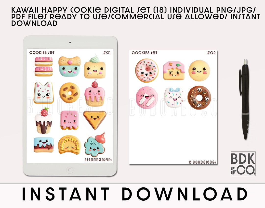 Kawai Cute Little Cookies Set 18 / Digital Files / Png/ Instant ...