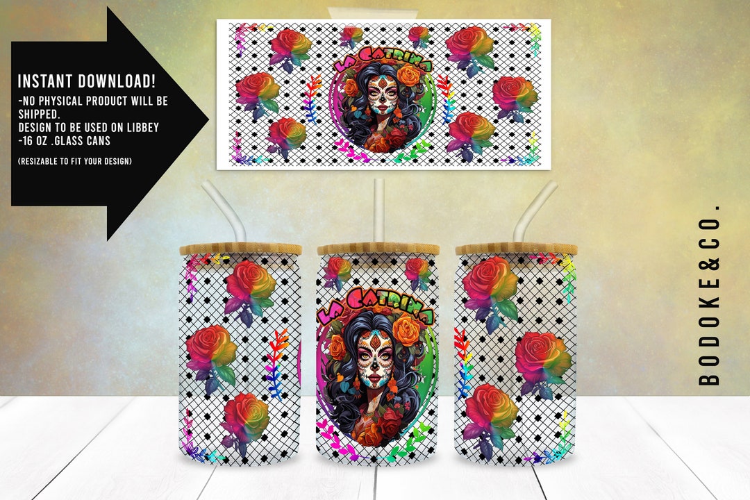 Colorful La Catrina & Roses 16 Oz. Digital Wrap / PNG File / Commercial ...