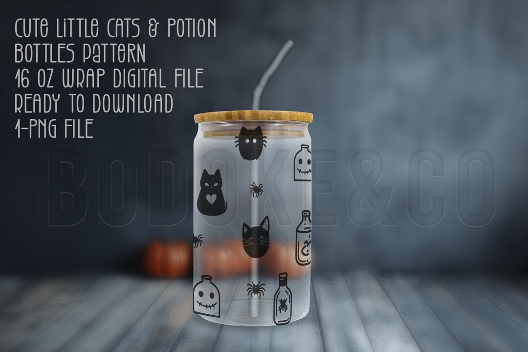 Cute Cats & Potion Bottles Pattern 16 Oz Libbey Wrap Digital File Ready ...