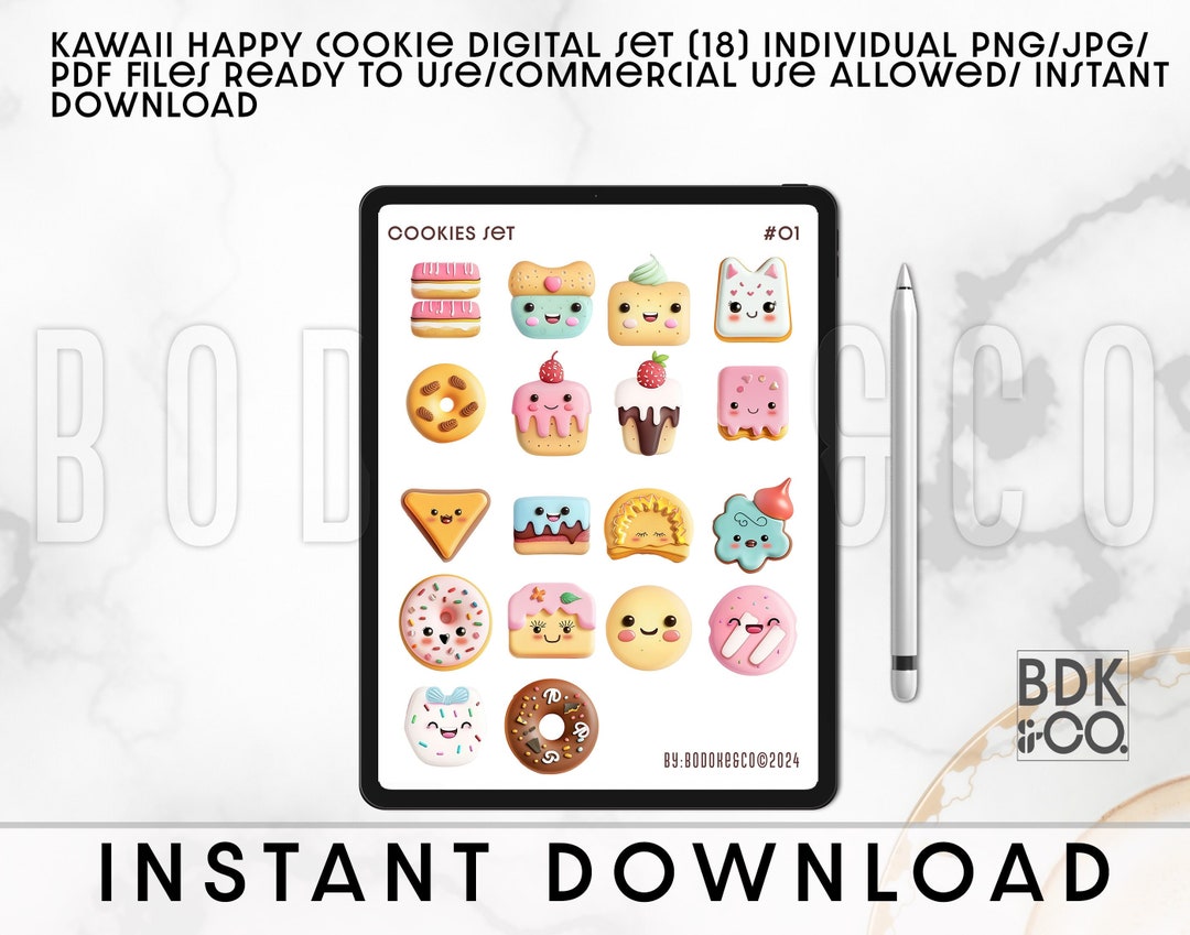 Kawai Cute Little Cookies Sticker Set (18) / Digital Files / Png ...