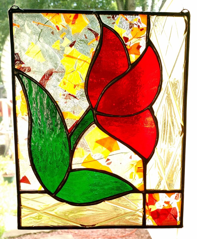 Stained Glass Tulip Panel Tiffany Technique With Black Patina - Etsy