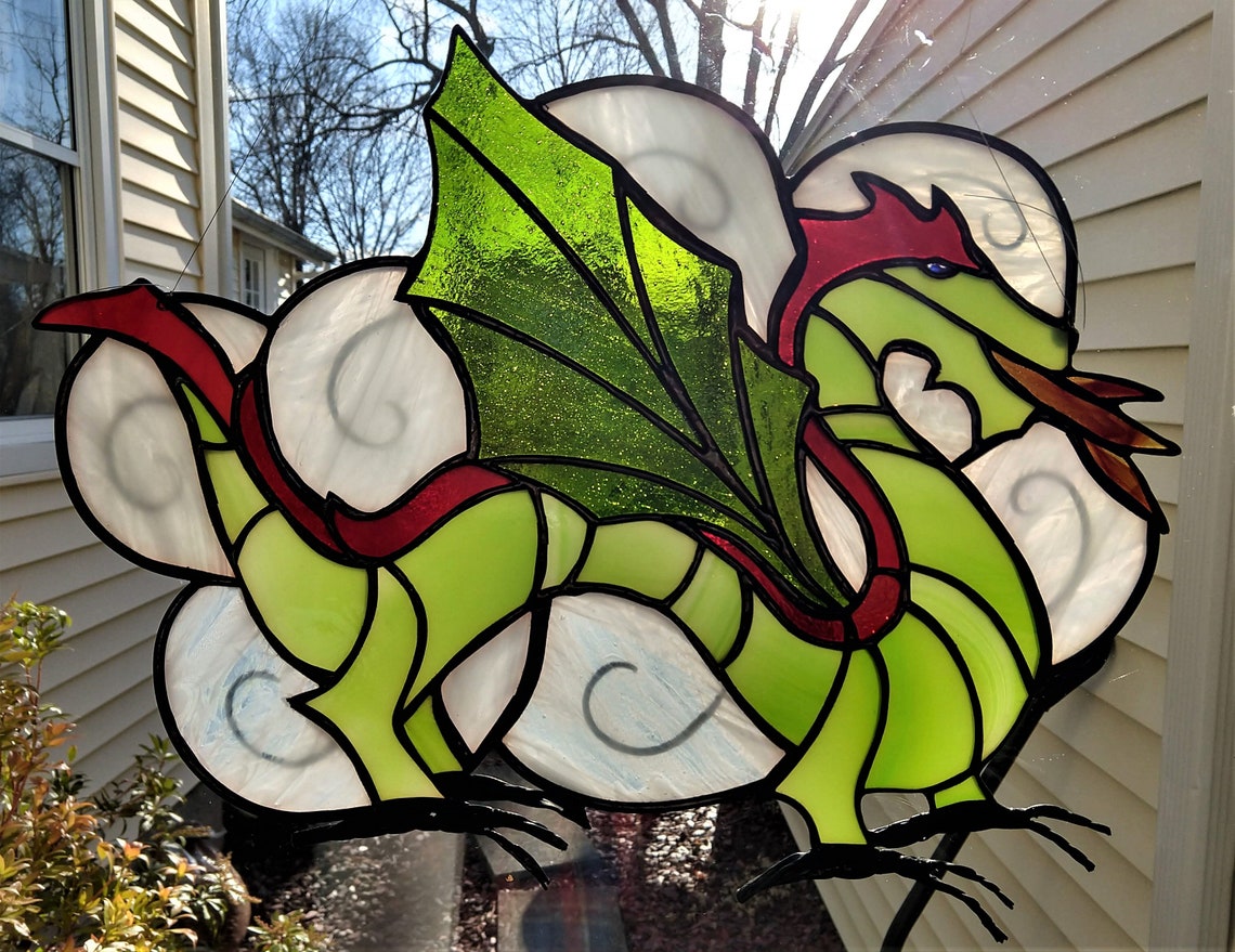 14.5 X 12 Oriental Dragon Stained Glass Panel - Etsy