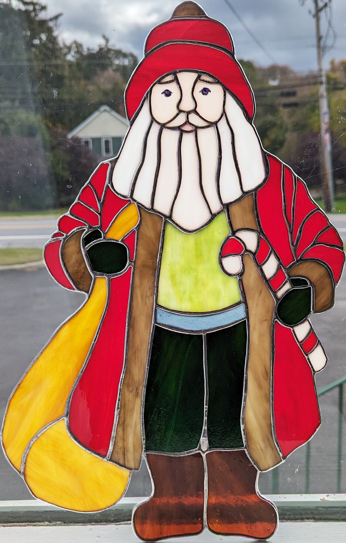 Woodlands Santa Stained Glass Pattern for Giant Suncatcher Panel, 17 3/4 Inches Tall, 11 1/2 ...