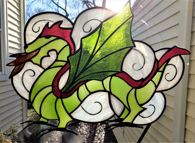 14.5 X 12 Oriental Dragon Stained Glass Panel - Etsy