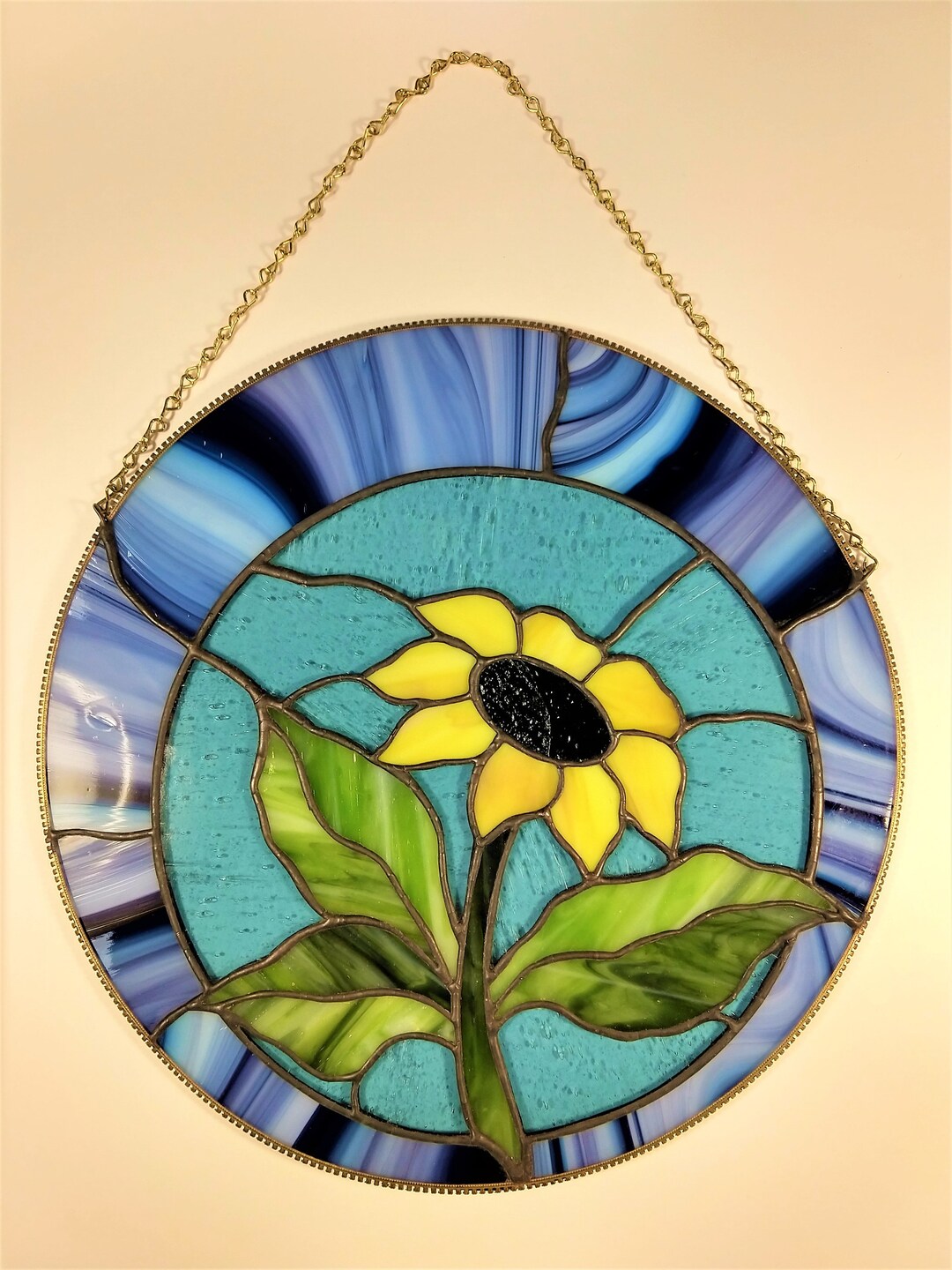 Stained Glass Round Sunflower Panel Etsy