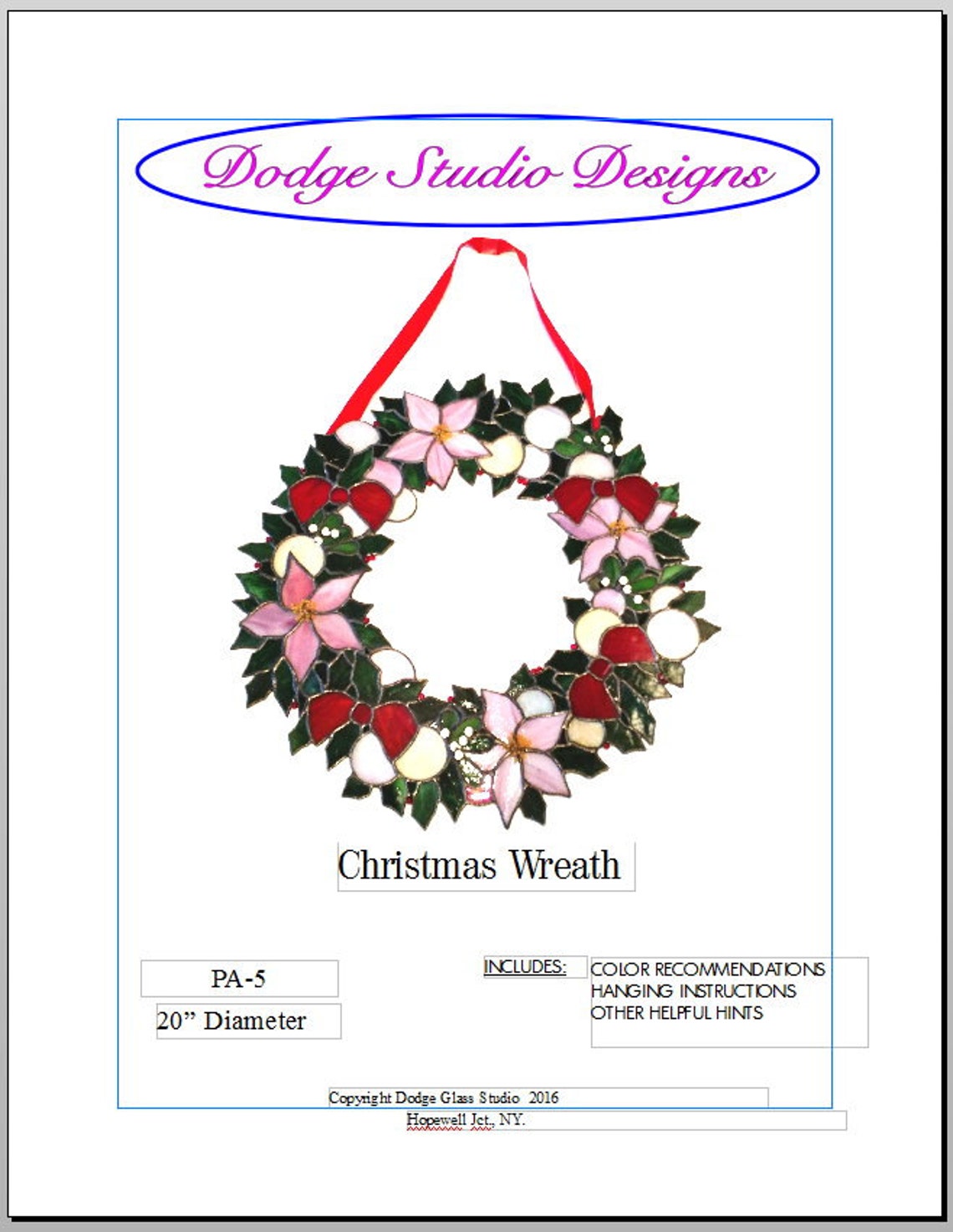 Pattern for Christmas Holly Wreath With Poinsettias Bows and | Etsy