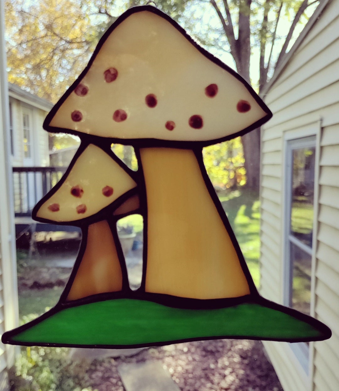 Mushroom Stained Glass Suncatcher Copyright Dodge Studio - Etsy